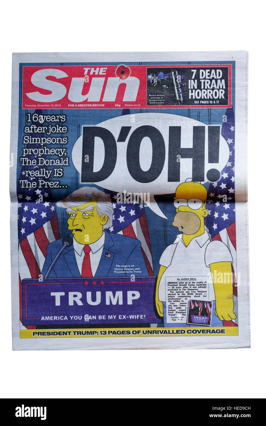 The Sun front page from 10 November 2016 covering the election of ...