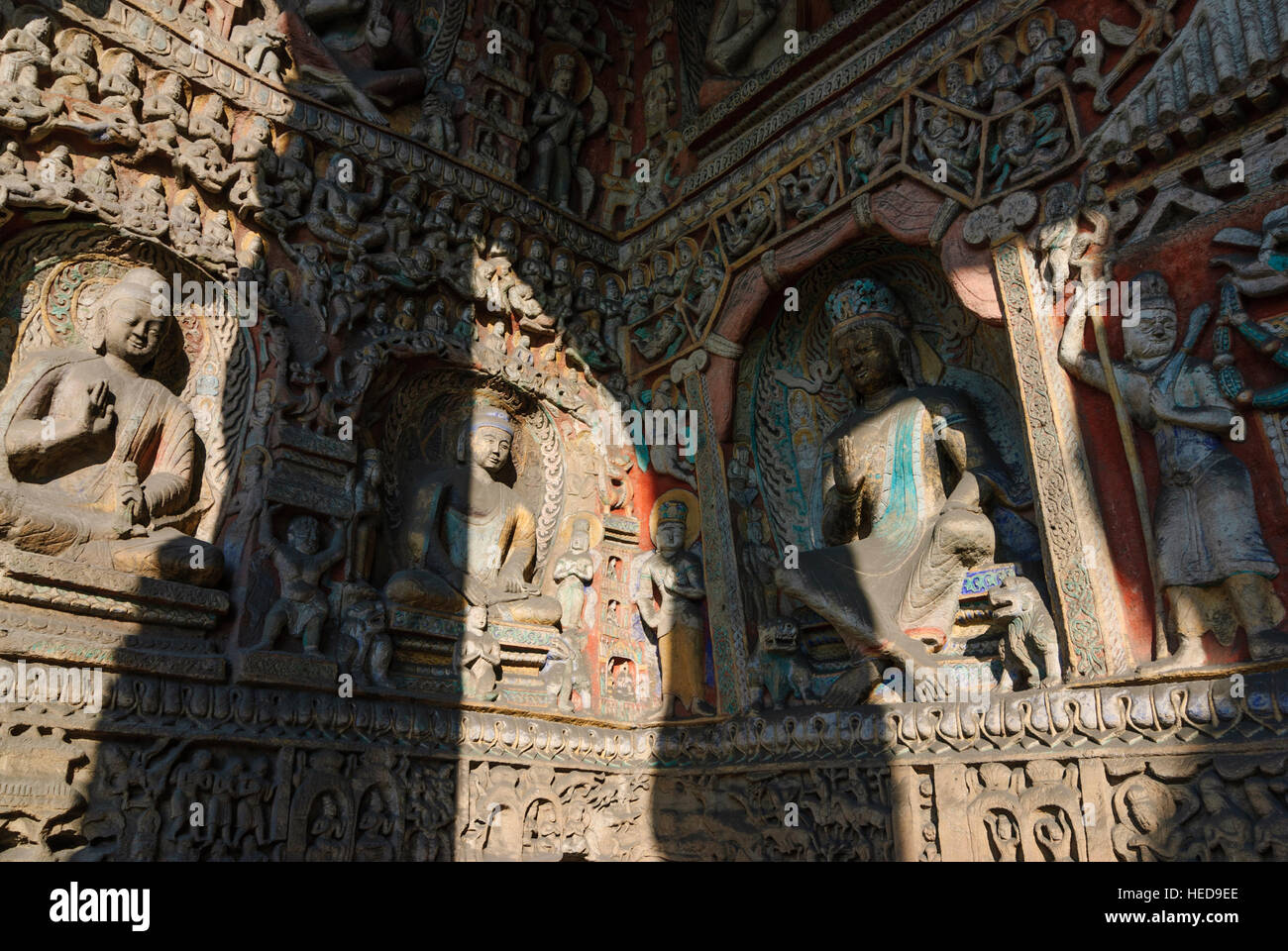Datong: Yungang Caves; Cave 9; Buddha and Bodhisattva statues, Shanxi ...