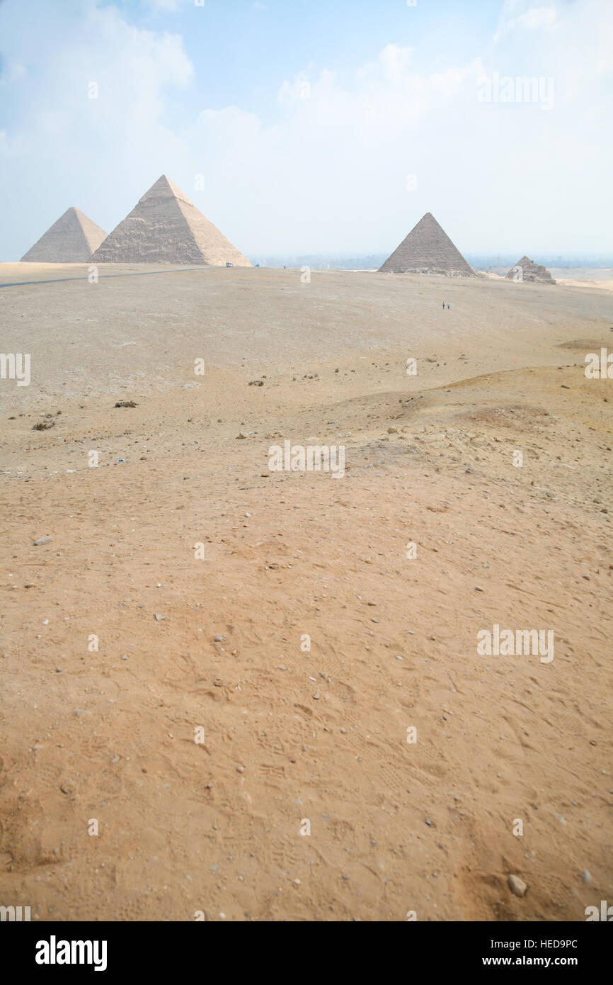 landmark of three pyramids in Giza next to Cairo city Egypt, Africa ...