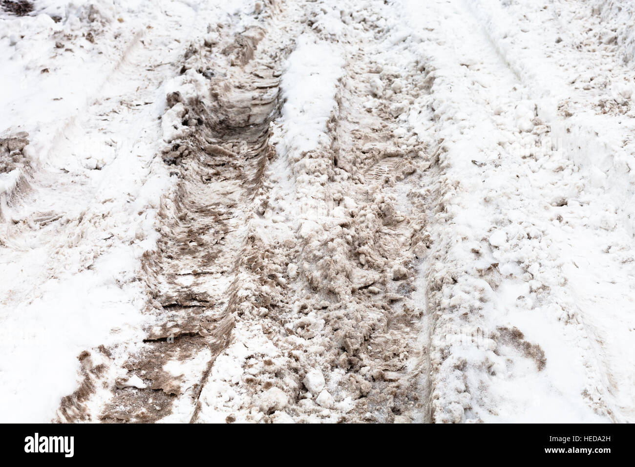 road track in fresh snow close up in window day Stock Photo - Alamy