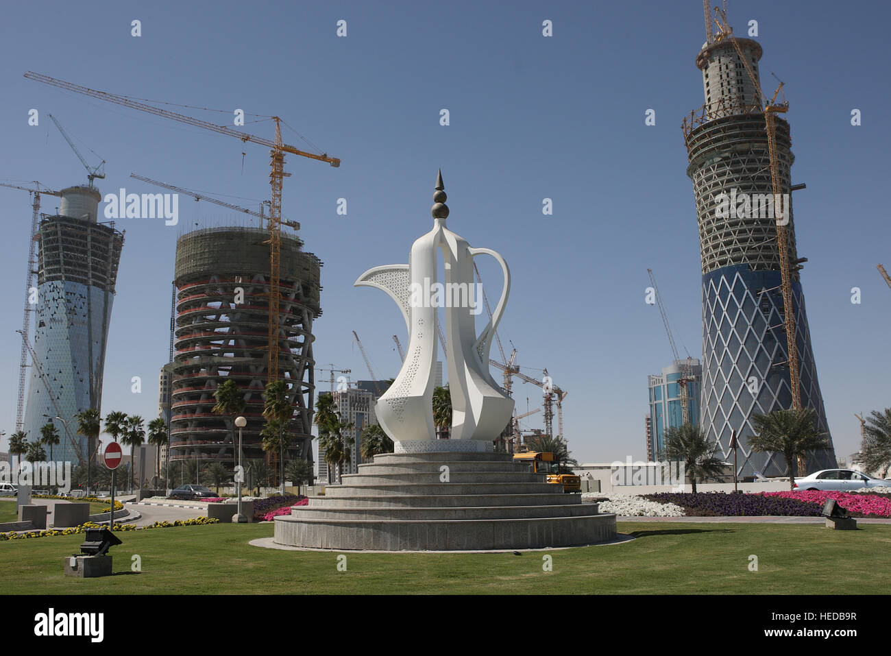Panoramic view of various skyscrapers in the West Bay District, Doha ...