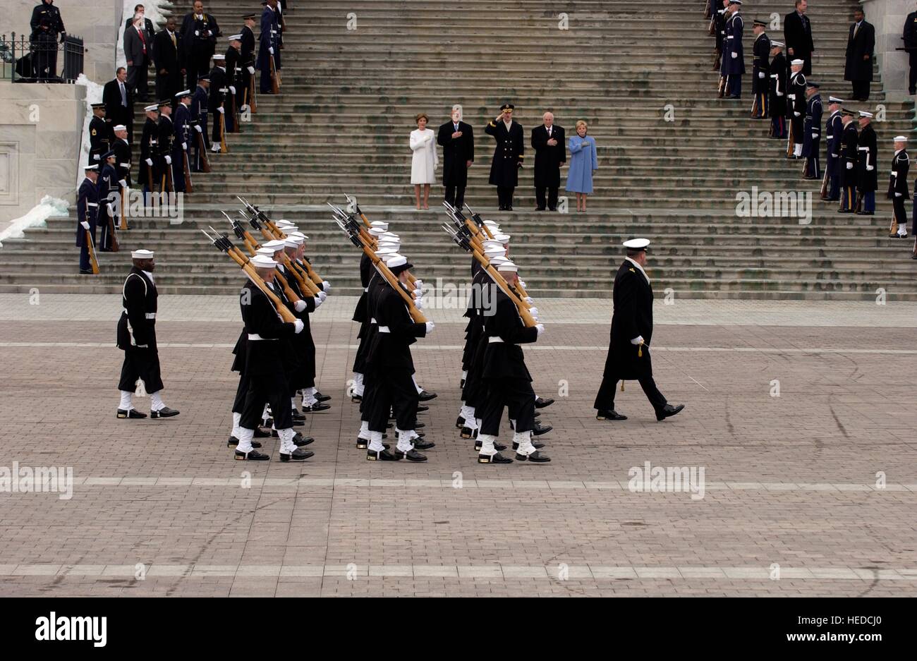 The U.S. Navy Ceremonial Honor Guard passes in review during the second ...