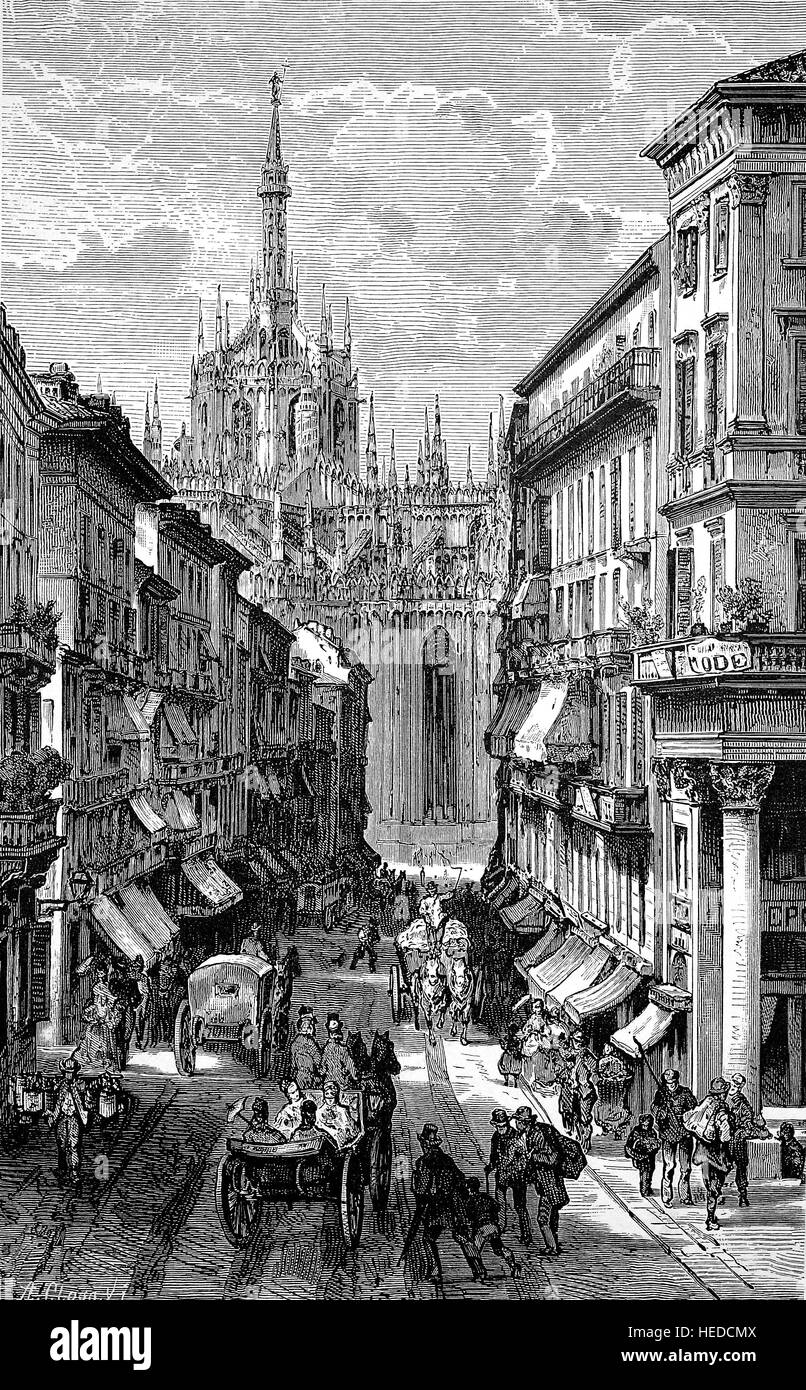 Street scene in Corso Vittorio Emanuele and the view of the cathedral ...