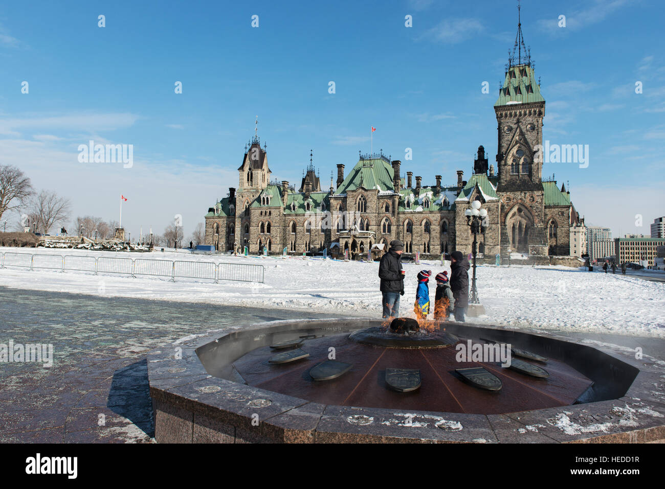 Centennial Flame in front of East Bloack - Parliament Hill Ottawa Stock ...