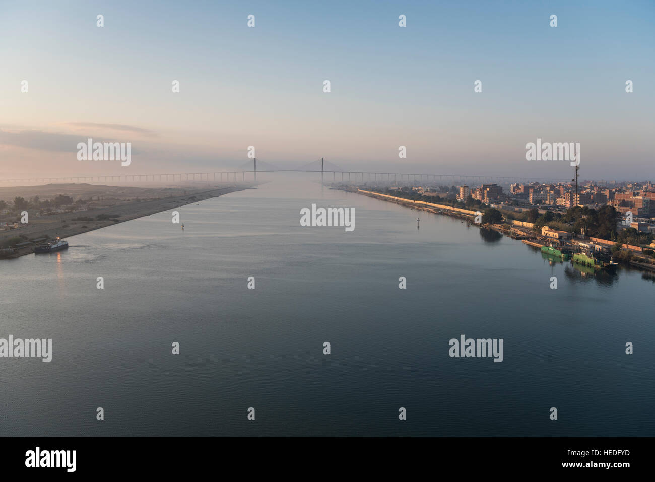 The Suez Canal or Al Salam Bridge at Dawn near Ismalia, Egypt Stock ...