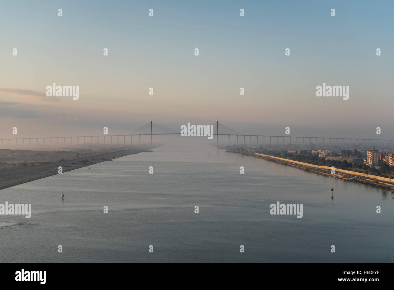 The Suez Canal or Al Salam Bridge at Dawn near Ismalia, Egypt Stock ...
