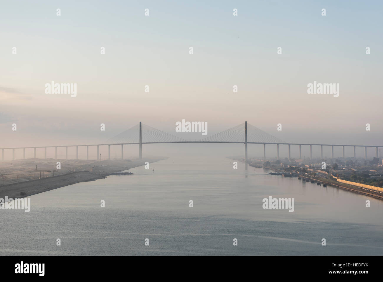 The Suez Canal or Al Salam Bridge at Dawn near Ismalia, Egypt Stock ...