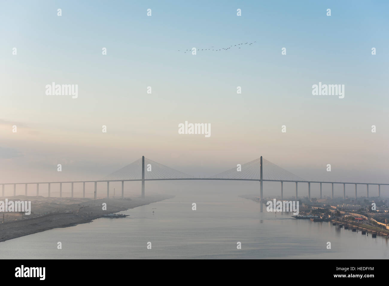 The Suez Canal or Al Salam Bridge at Dawn near Ismalia, Egypt Stock ...
