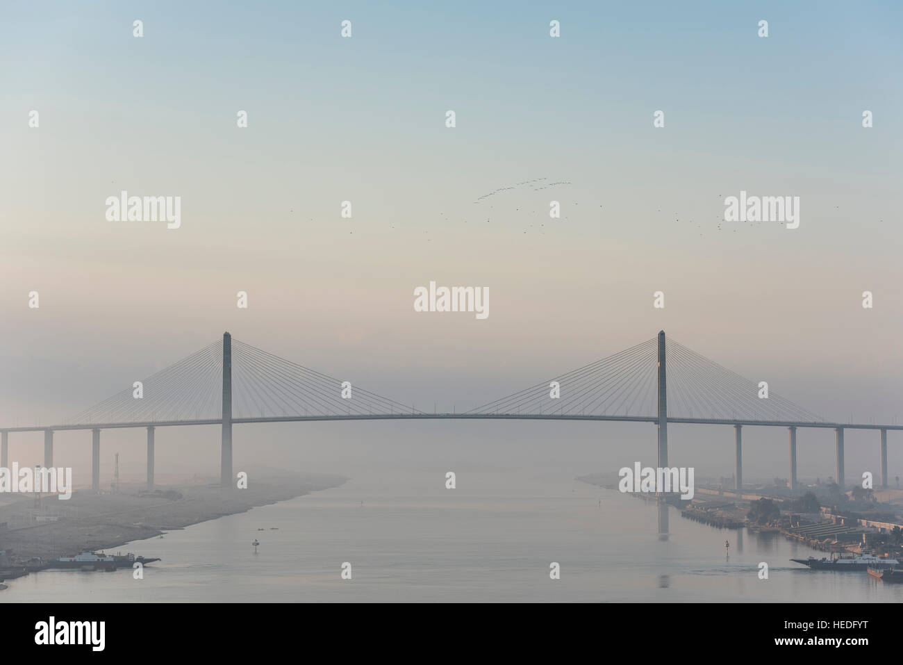 The Suez Canal or Al Salam Bridge at Dawn near Ismalia, Egypt Stock ...