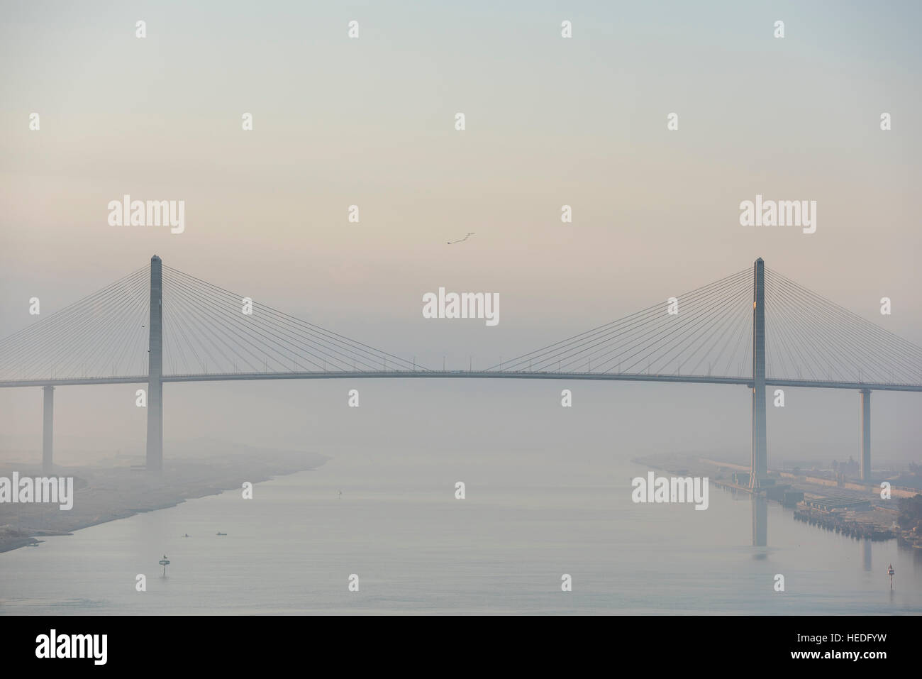 The Suez Canal or Al Salam Bridge at Dawn near Ismalia, Egypt Stock ...