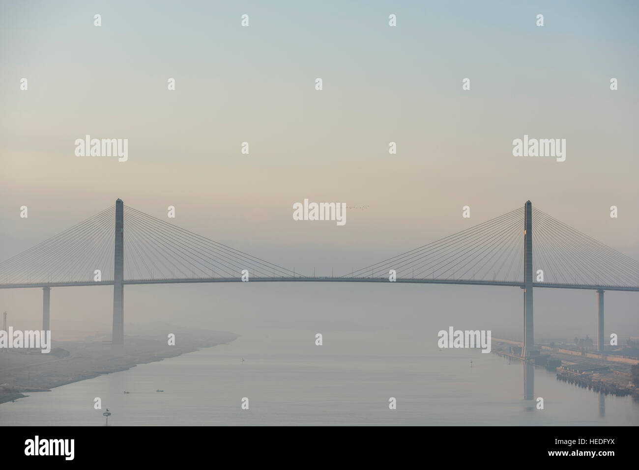 The Suez Canal or Al Salam Bridge at Dawn near Ismalia, Egypt Stock ...