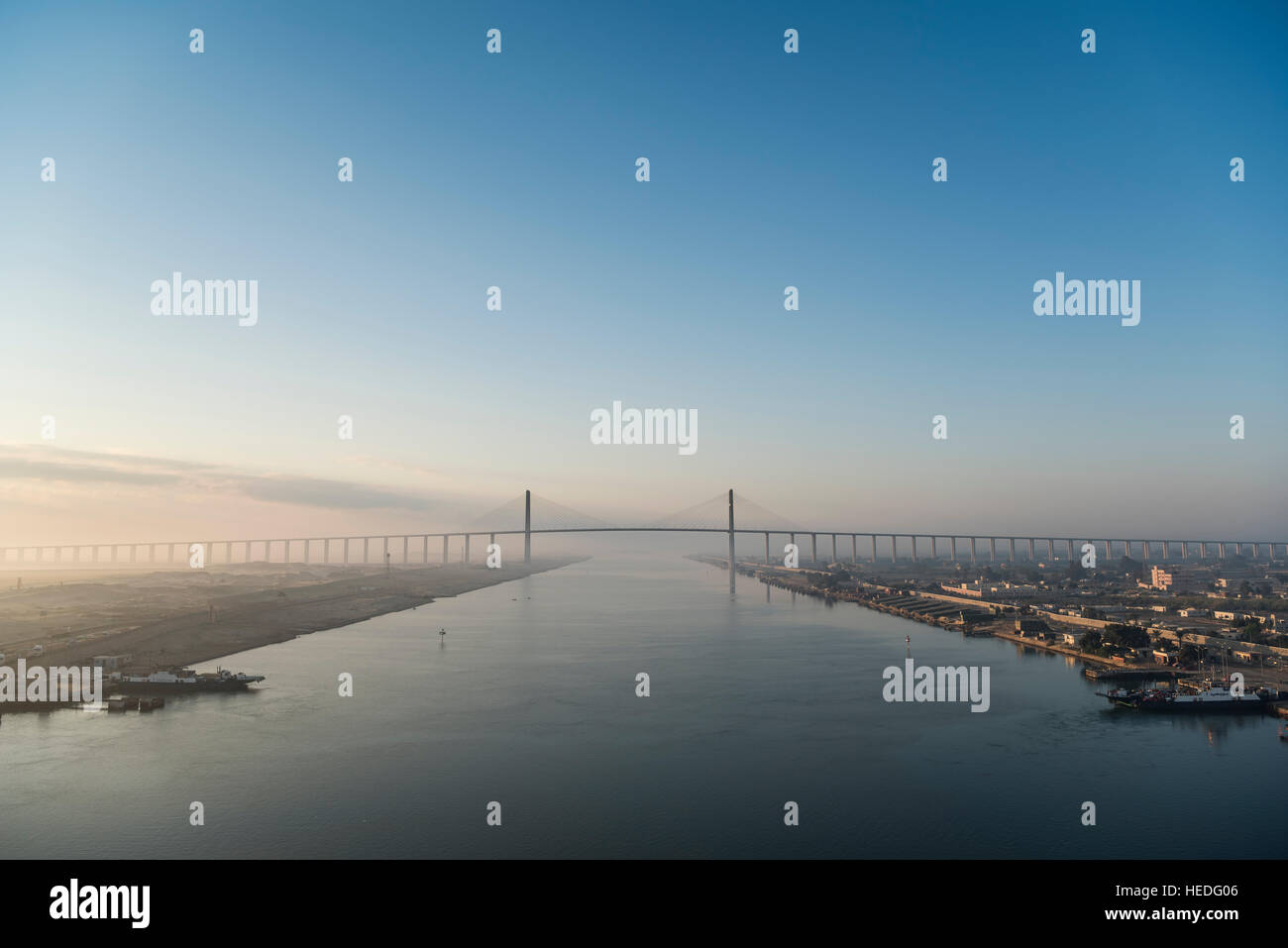 The Suez Canal or Al Salam Bridge at Dawn near Ismalia, Egypt Stock ...