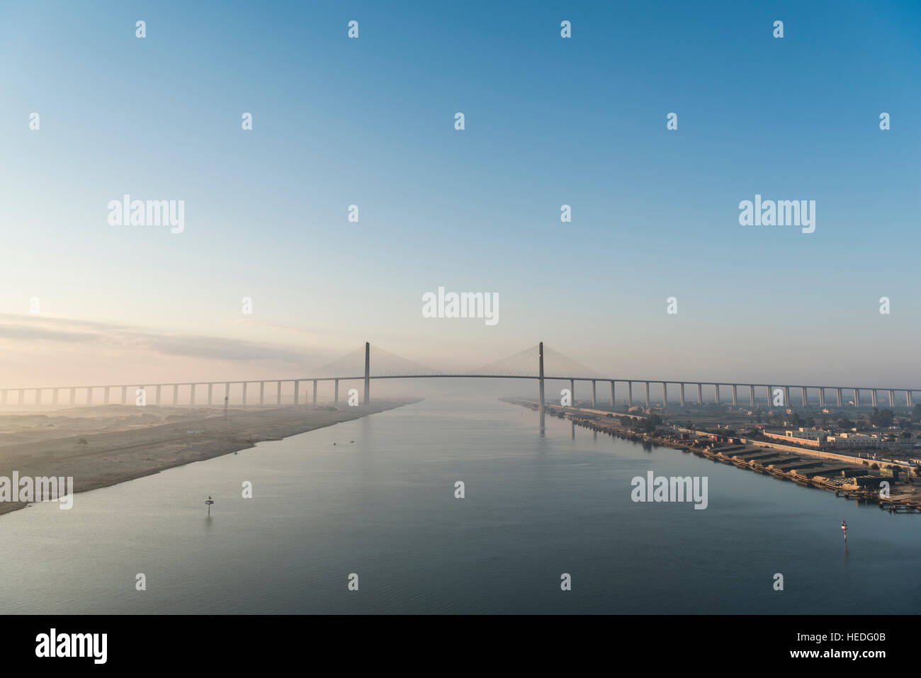 The Suez Canal or Al Salam Bridge at Dawn near Ismalia, Egypt Stock ...