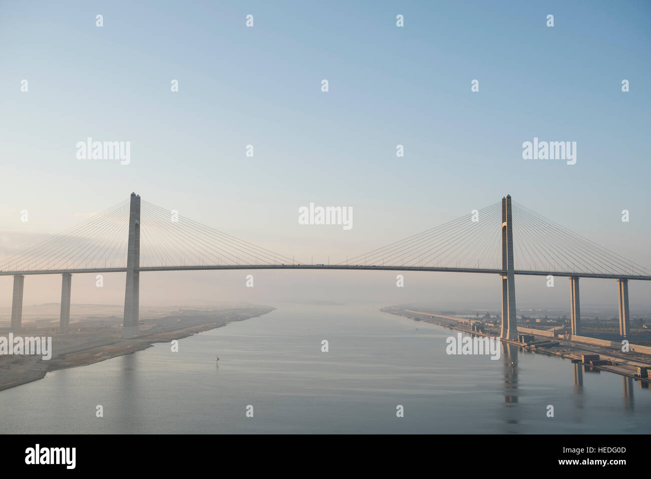 The Suez Canal or Al Salam Bridge at Dawn near Ismalia, Egypt Stock ...