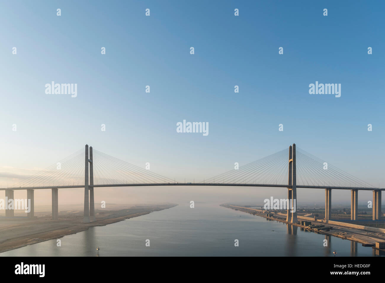 The Suez Canal or Al Salam Bridge at Dawn near Ismalia, Egypt Stock ...