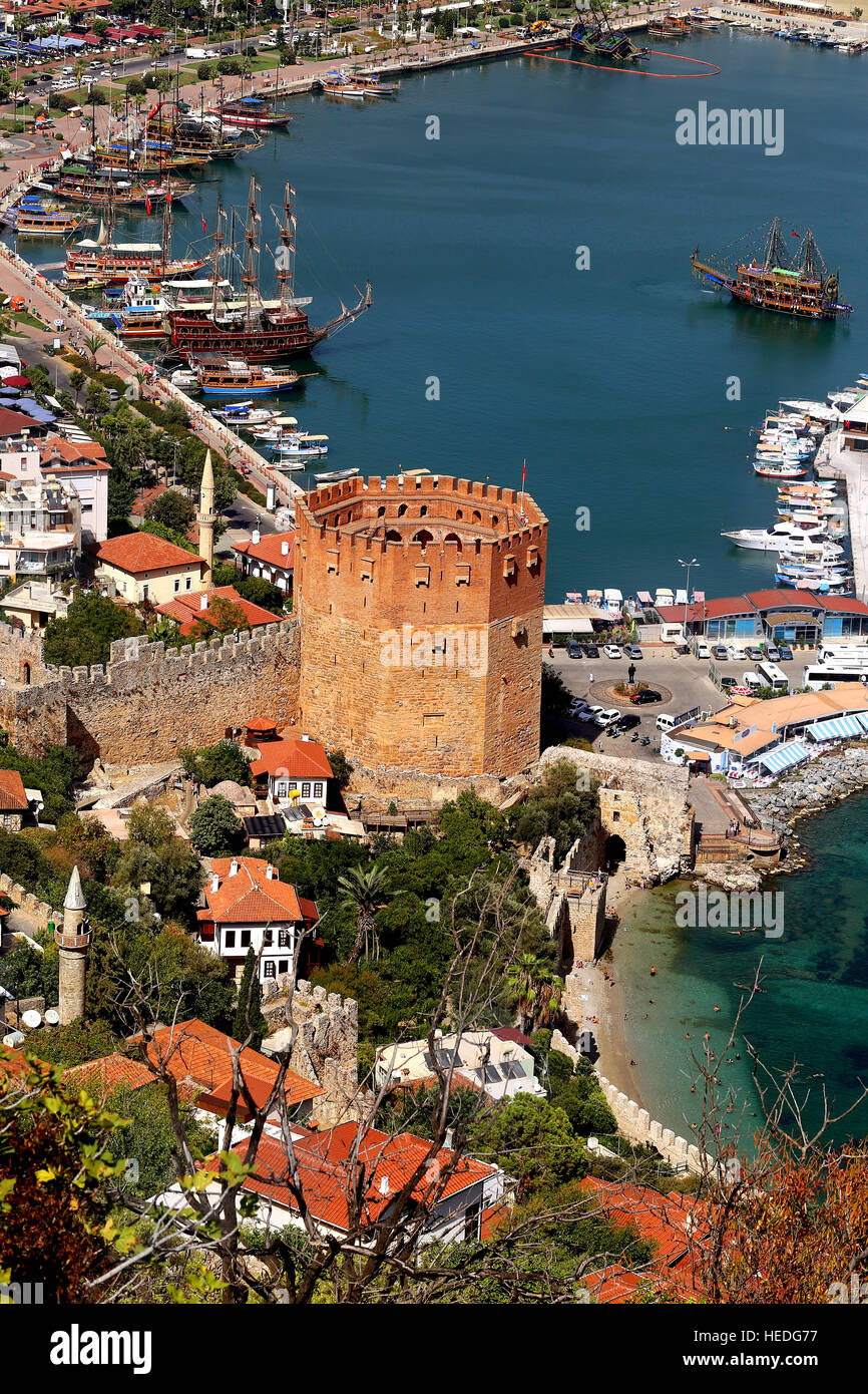 Photo of a red tower in Alanya in Turkey Stock Photo - Alamy