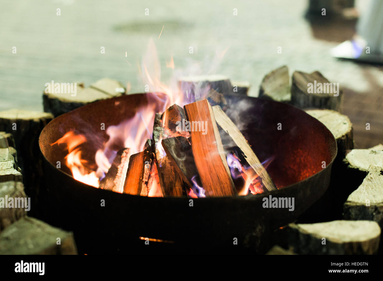 fire in fireplace and flames dance outside night Stock Photo - Alamy