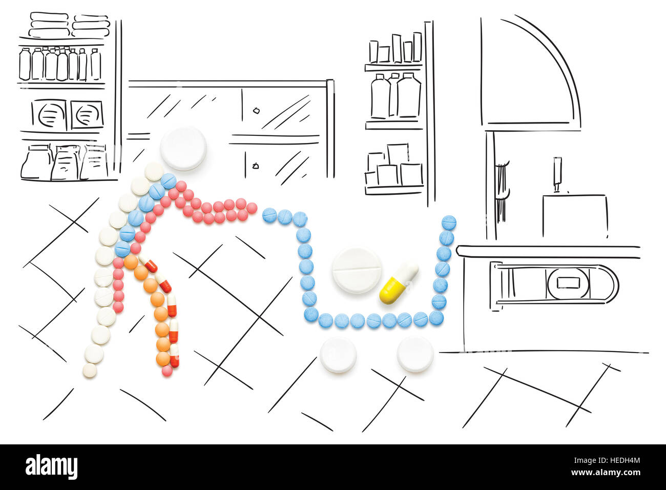 Creative medicine and healthcare concept made of pills, drugs in ...