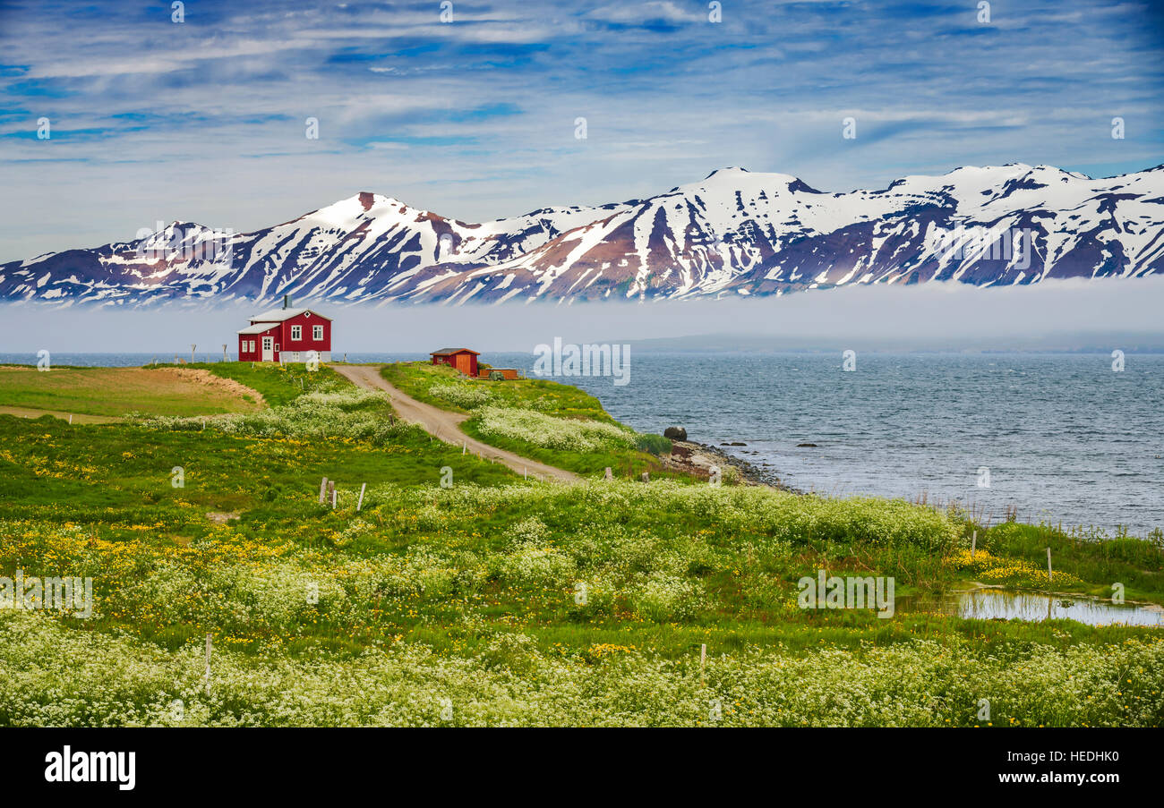 Farm near Latrastrond beach, by Dalvik, Eyjafjordur, Iceland Stock ...