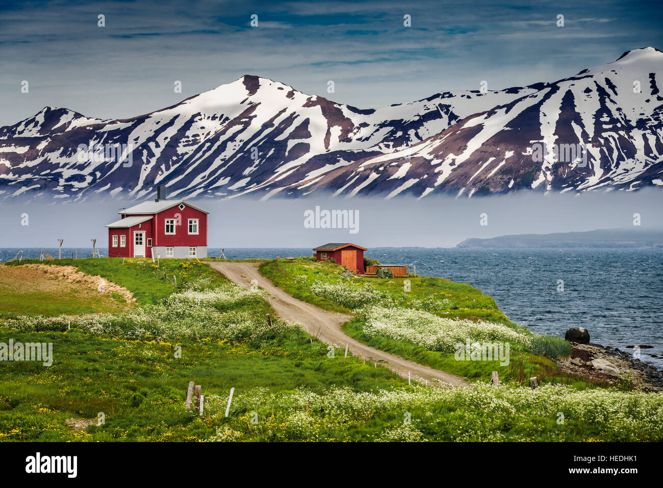 Farm near Latrastrond beach, by Dalvik, Eyjafjordur, Iceland Stock ...