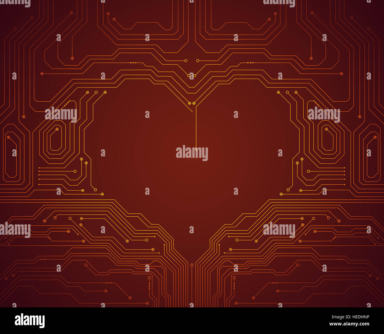 Red background conceptual image of digital chip heart symbol Stock ...