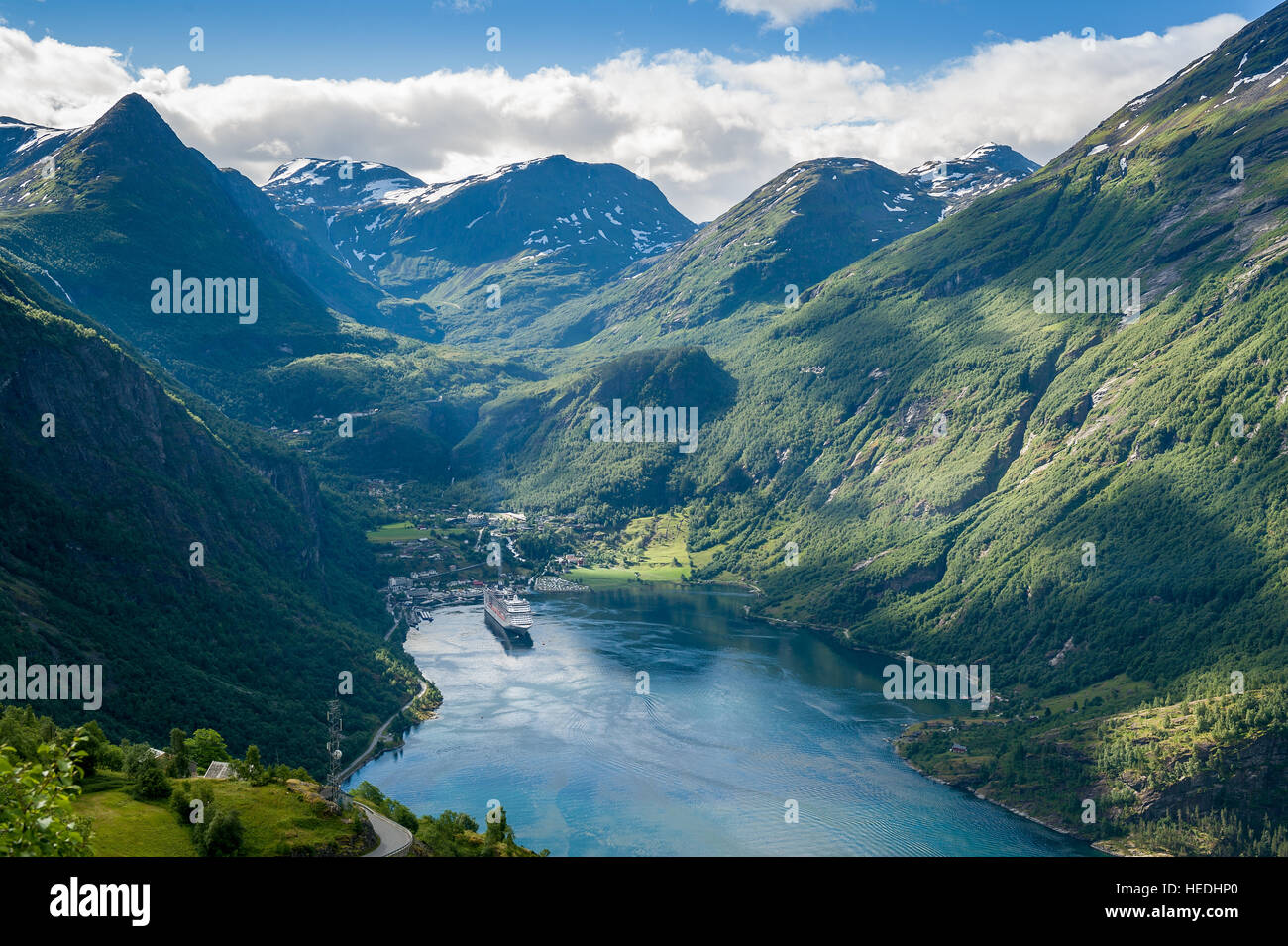 Geiranger fjord aerial view from Eagle's Road Stock Photo - Alamy
