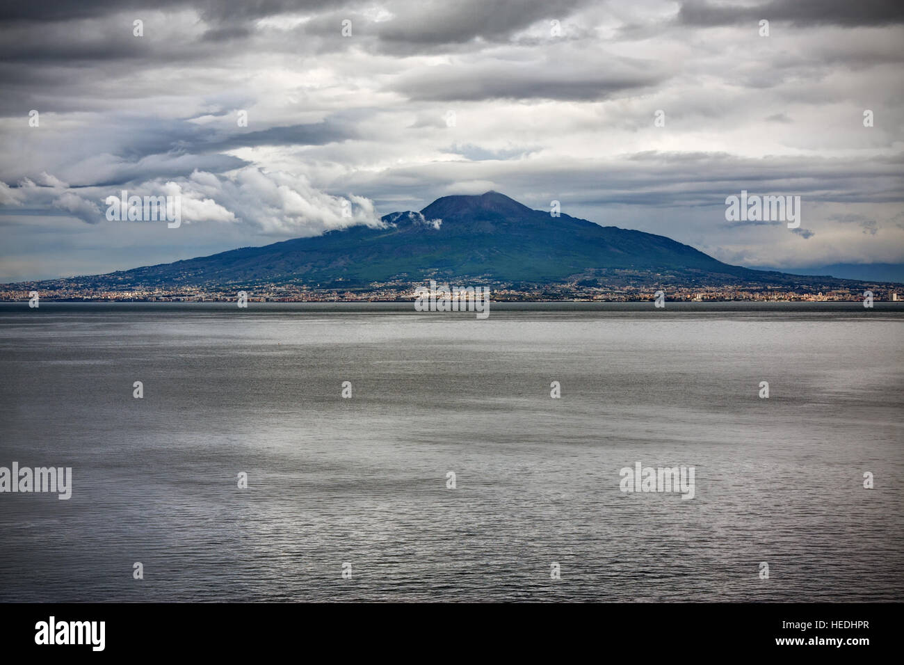 Vesuvio volcano and Naples seen from the sea (photo taken in Sorrento ...
