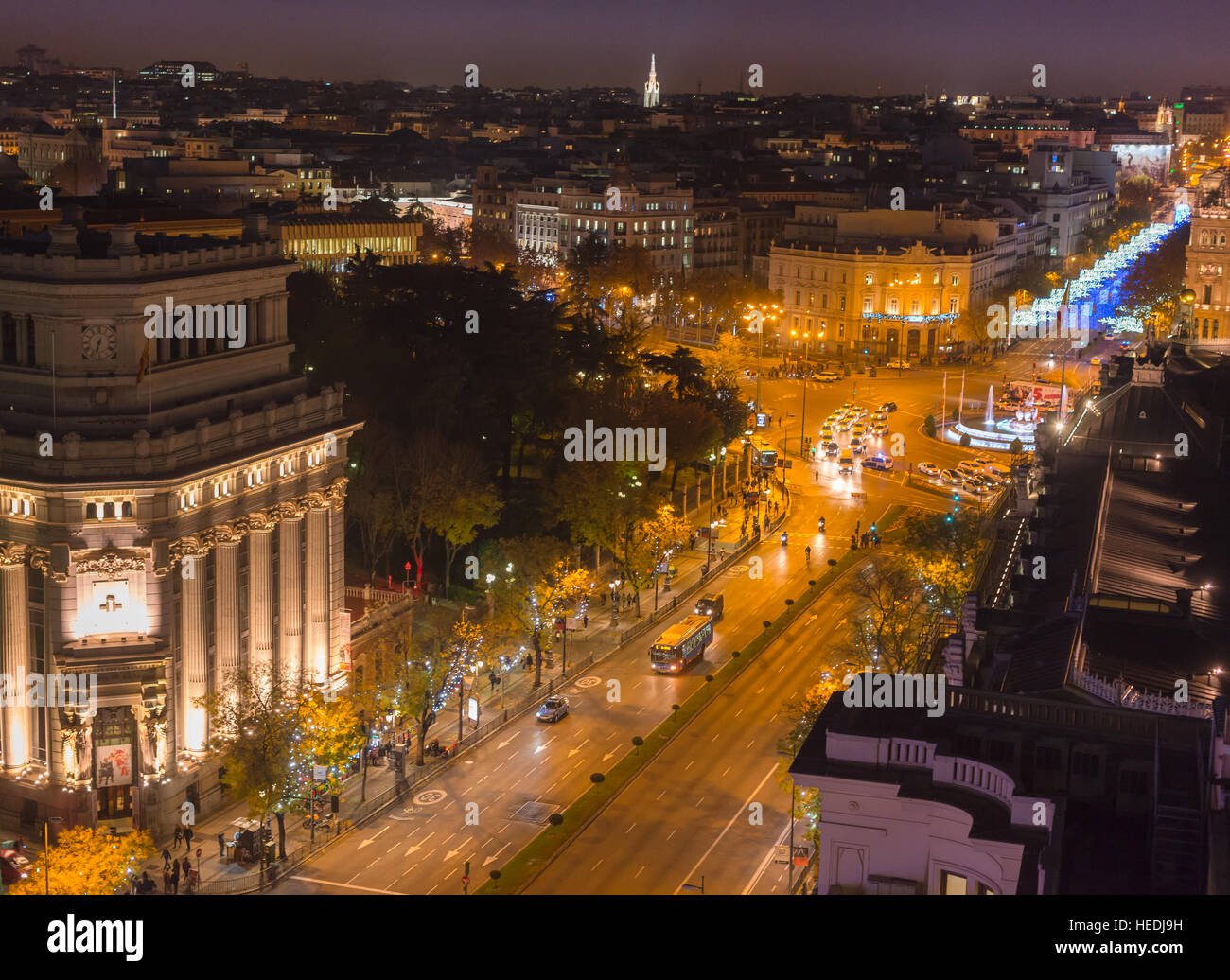 Aerial view of Madrid city skyline with Instituto Cervantes to the left ...