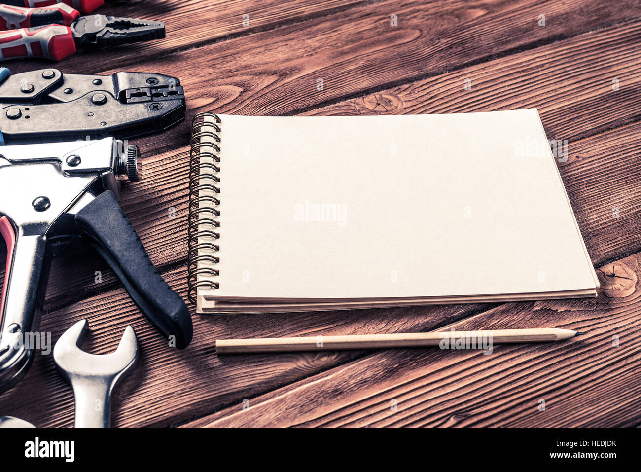 Instruments on wooden table Stock Photo - Alamy