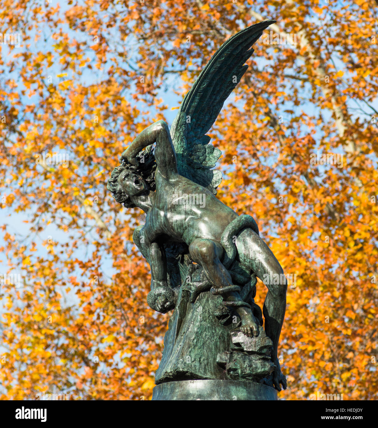 Madrid, Spain. Parque del Retiro (park). Statue: Monumento al Angel ...