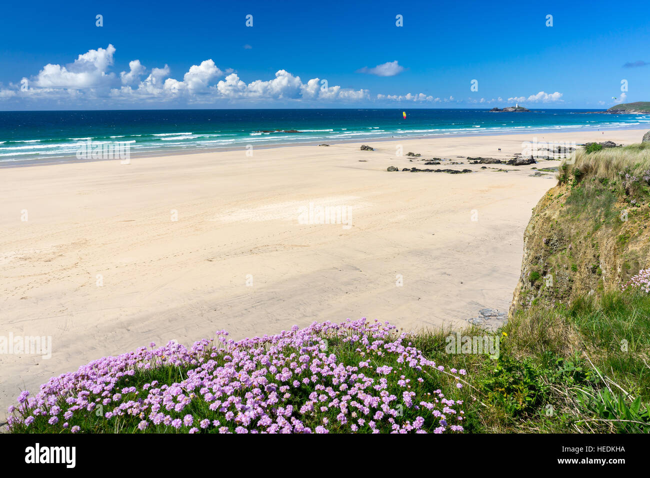 The beautiful golden sandy beach at Gwithian with Godrevy in the ...