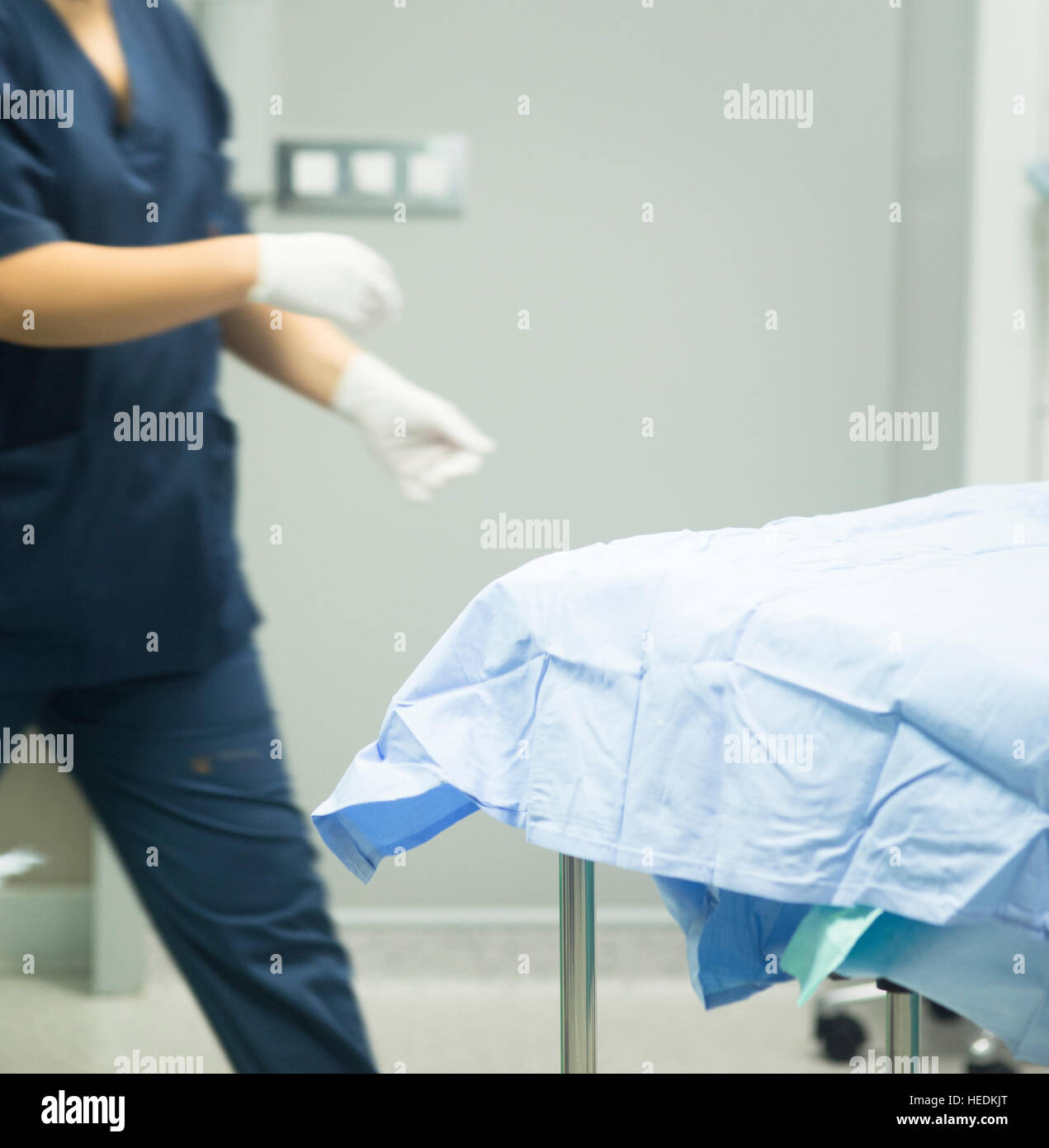 Hospital surgery bed in operating theater emergency room prepared for ...