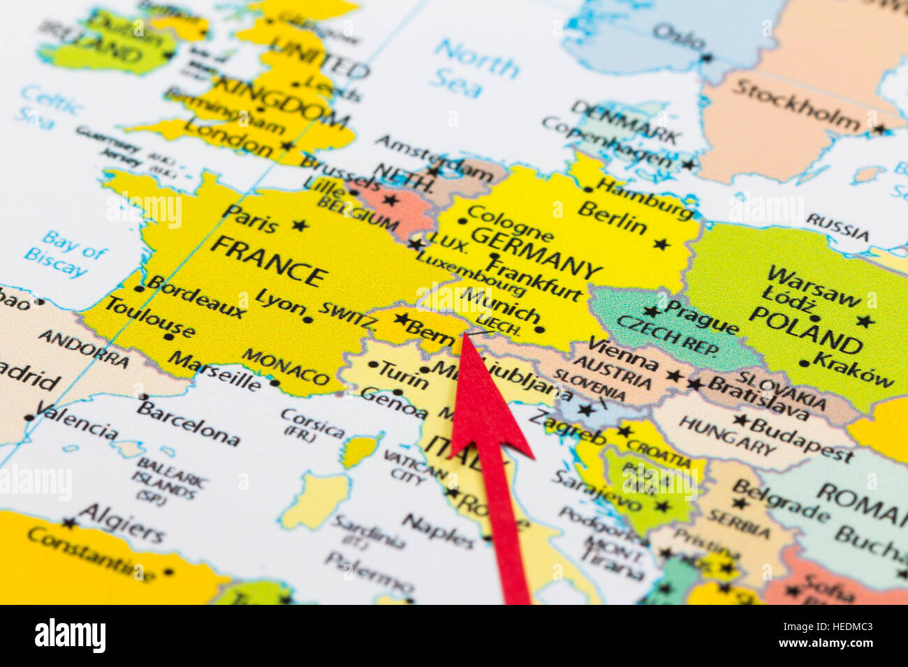Red arrow pointing Lichtenstein on the map of Europe continent Stock ...