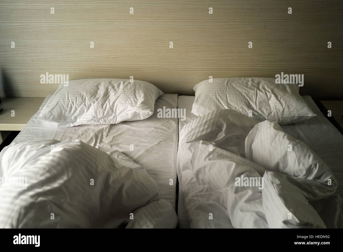 Unmade bed in the morning Stock Photo - Alamy