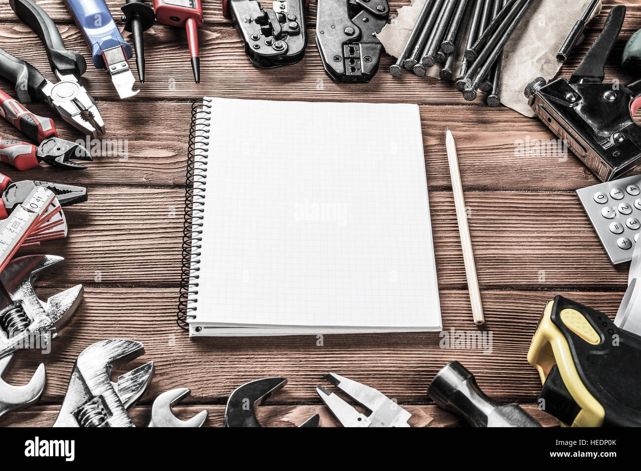 Instruments on wooden table Stock Photo - Alamy