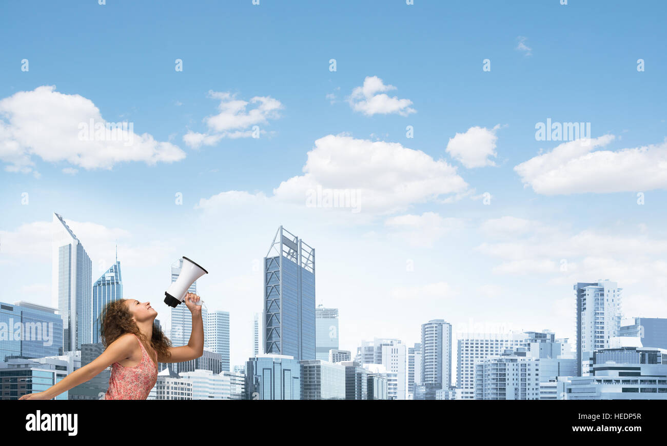 Girl making announcement Stock Photo - Alamy