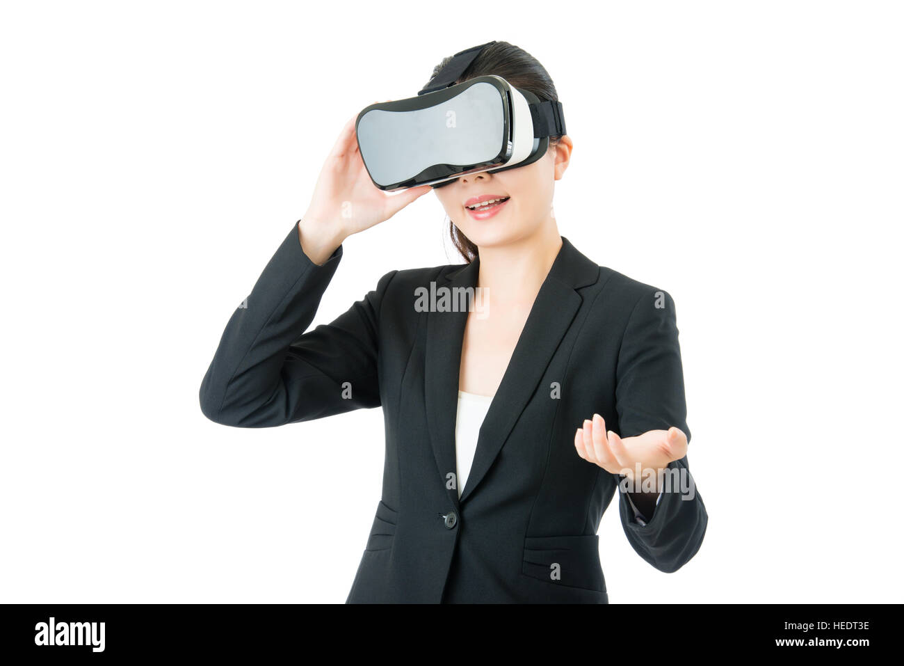 asian business woman presentation project by virtual reality. VR ...
