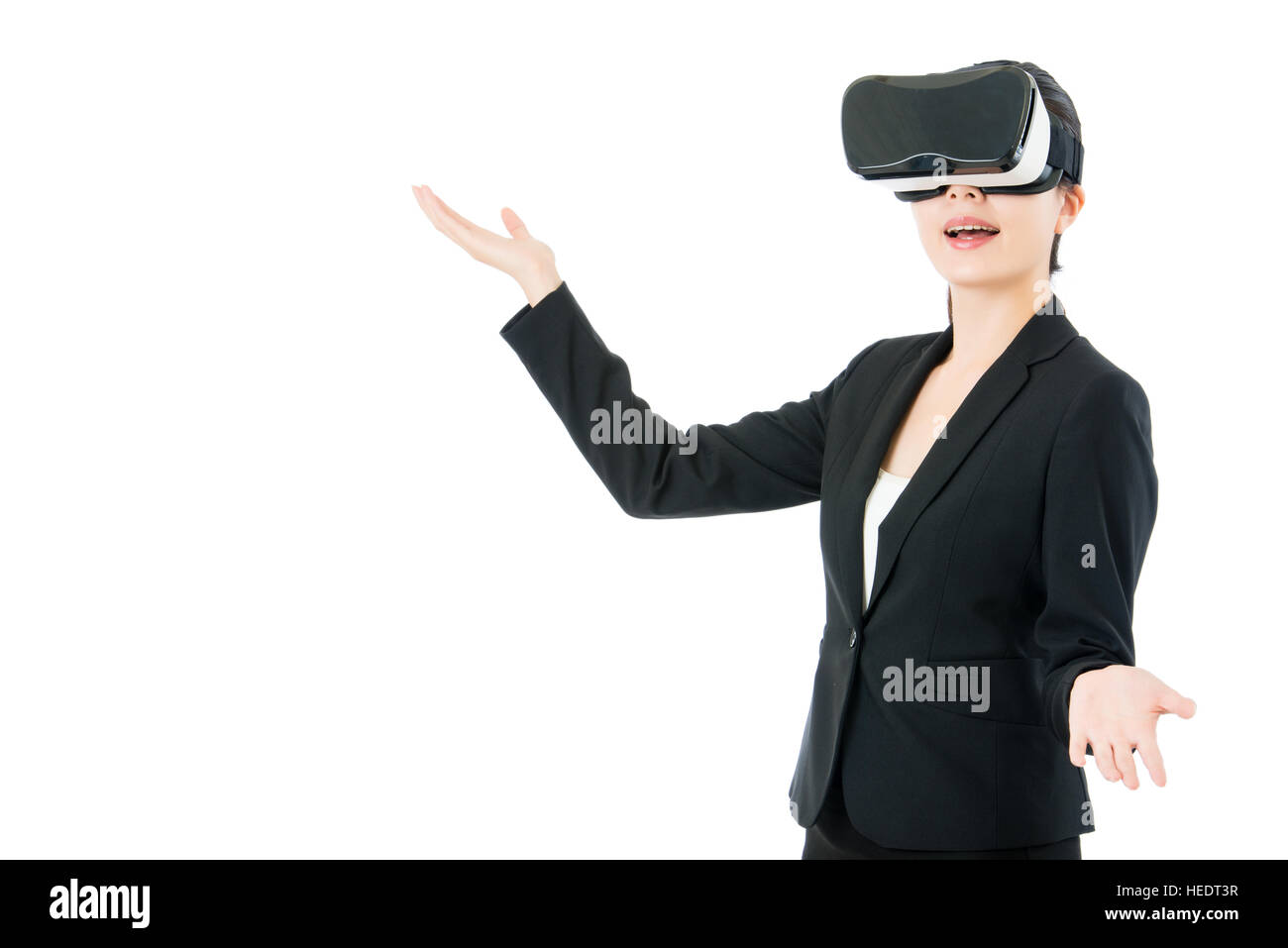 asian business woman presentation project by virtual reality. VR ...