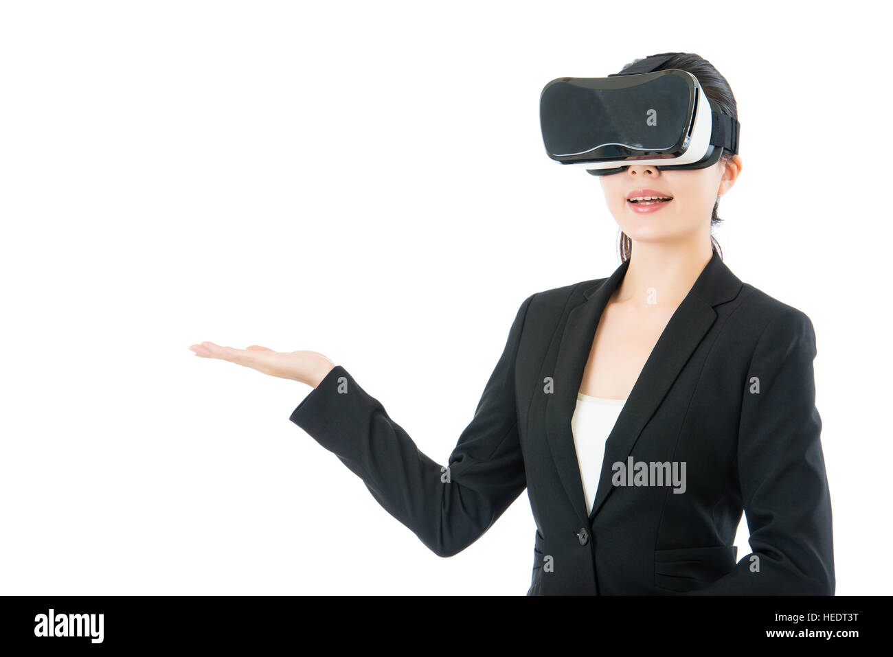 asian business woman presentation project by virtual reality. VR ...