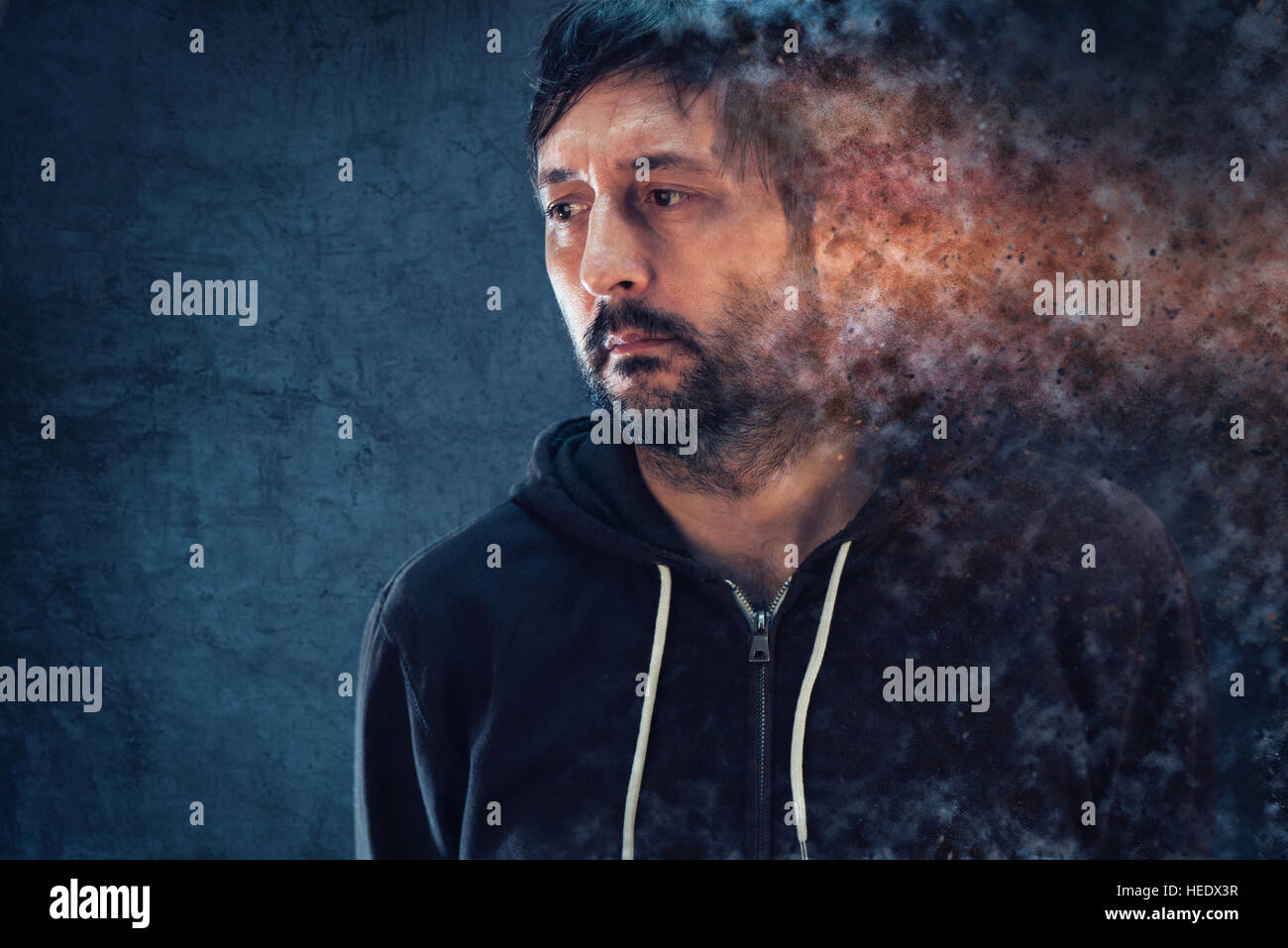 Mental health concept with depressive man dissolving into pieces Stock ...