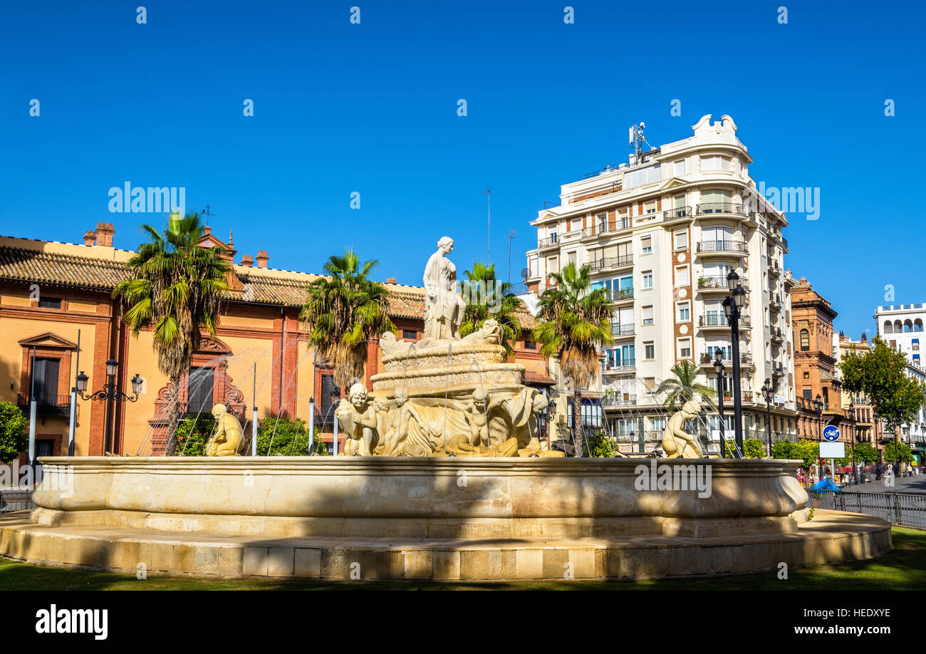 Hispalis Fountain on Puerta de Jerez Square in Seville, Spain Stock ...
