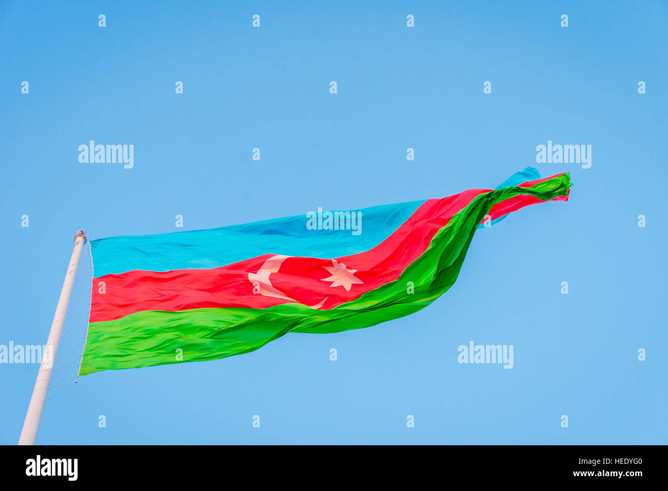 Azeri flag waving in wind at national flag square hi-res stock ...