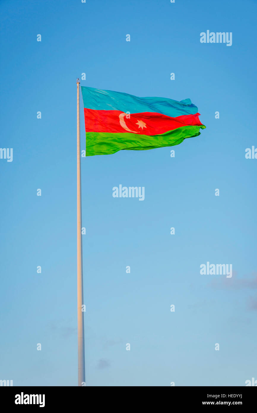 Azeri flag waving in wind at National flag square, Baku, Azerbaijan ...