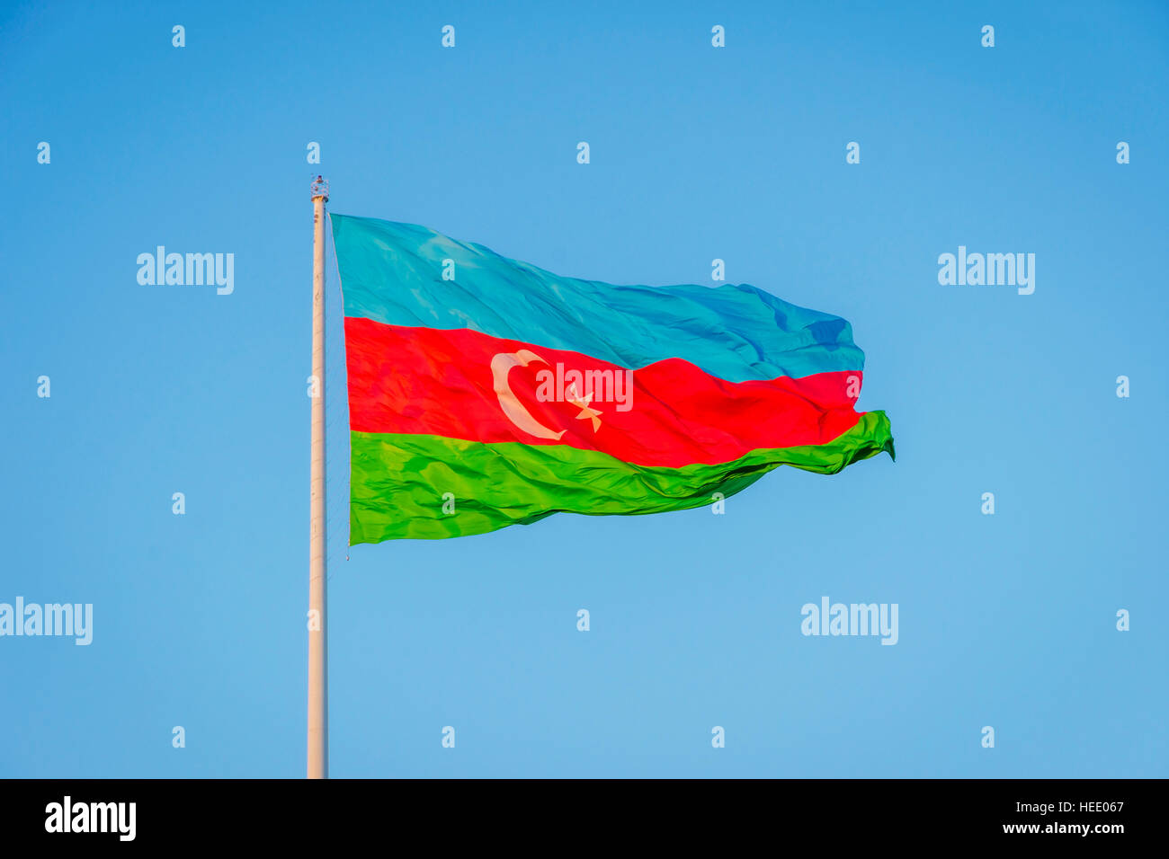 Azeri flag waving in wind at national flag square hi-res stock ...