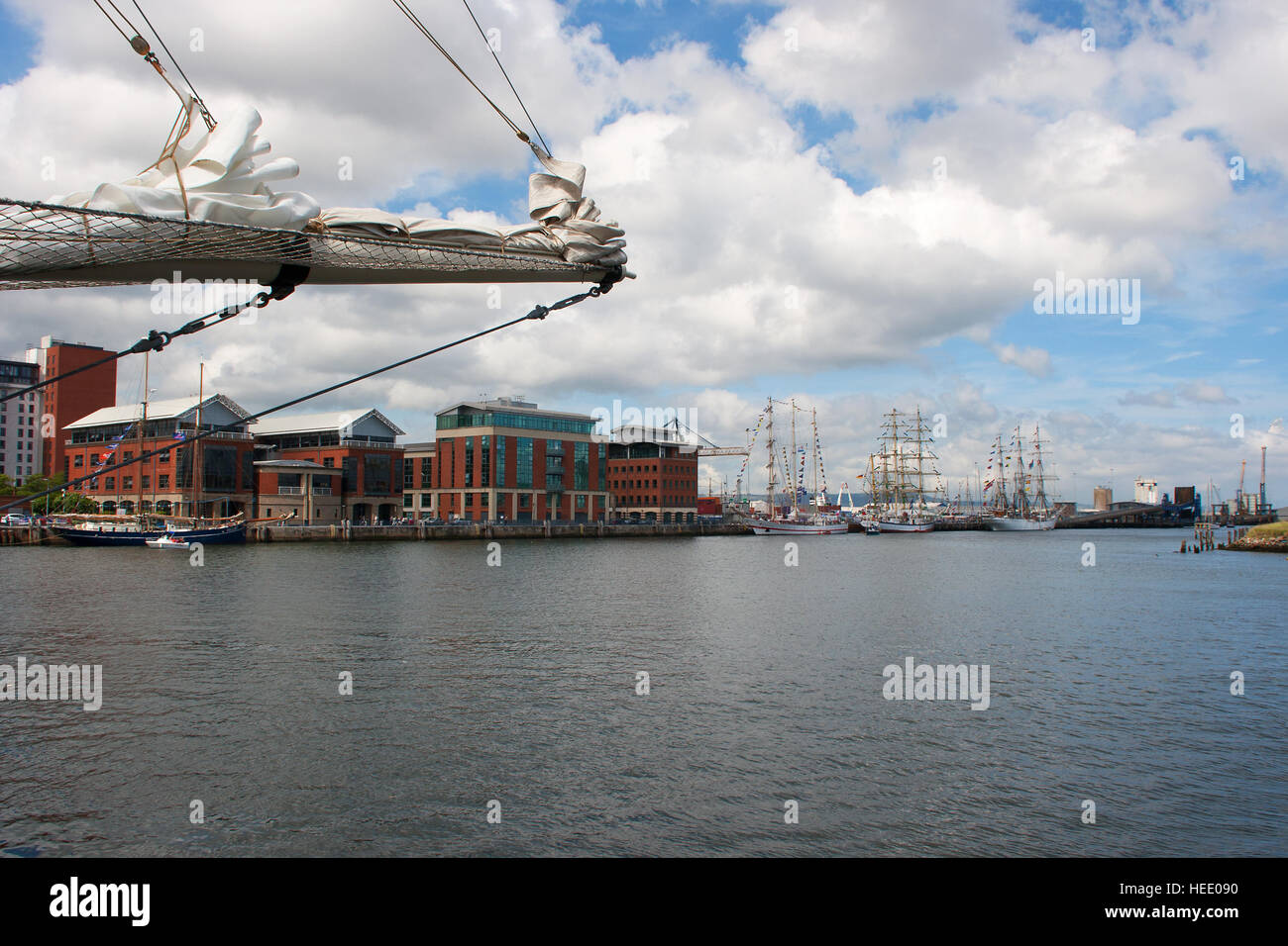 View across Belfast Harbor during the tall ships visit to Belfast in ...