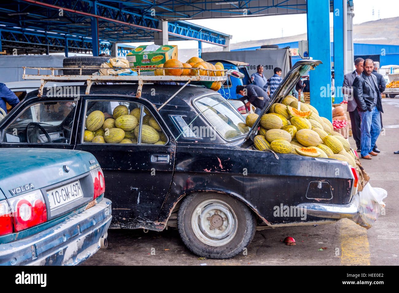 BAKU, AZERBAIJAN - SEPTEMBER 24: Old Lada car loaded with ripe honey ...
