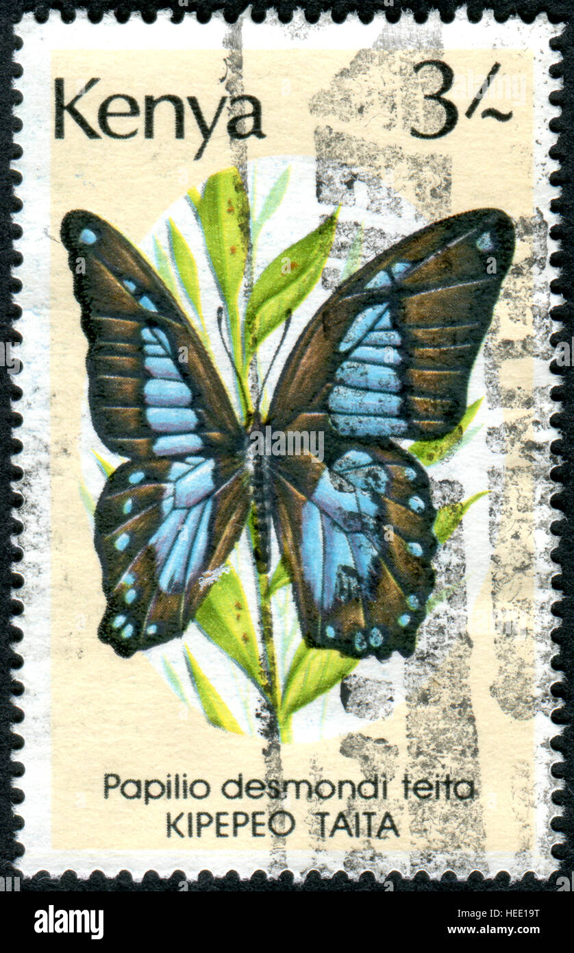 KENYA - CIRCA 1988: A stamp printed in Kenya, shows a butterfly Desmonds Green-Banded ...