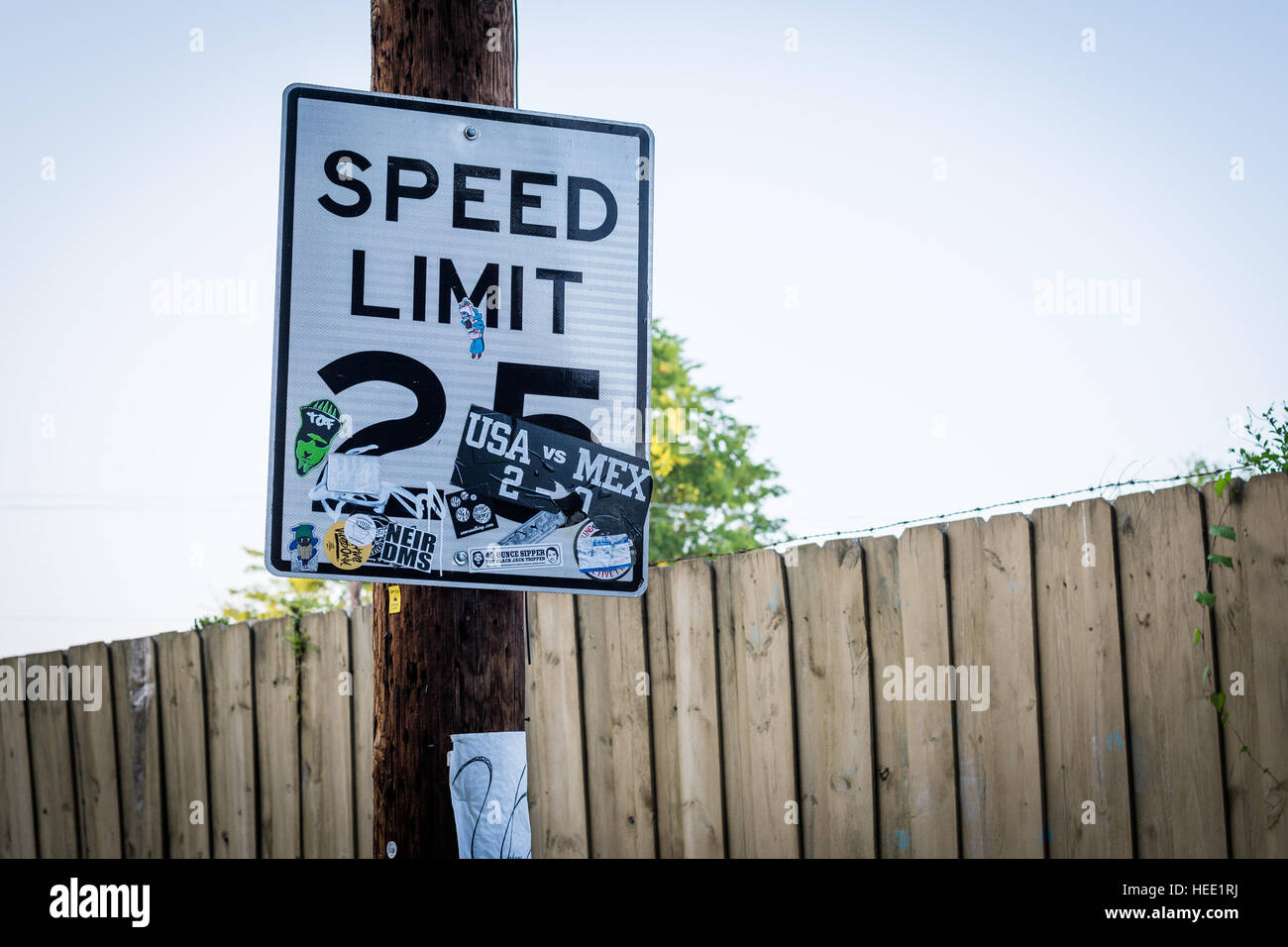 Speed limit sign with stickers in NoDa, Charlotte, North Carolina Stock ...