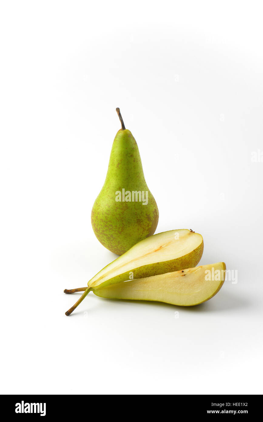 one whole pear, one half a pear and slice Stock Photo - Alamy