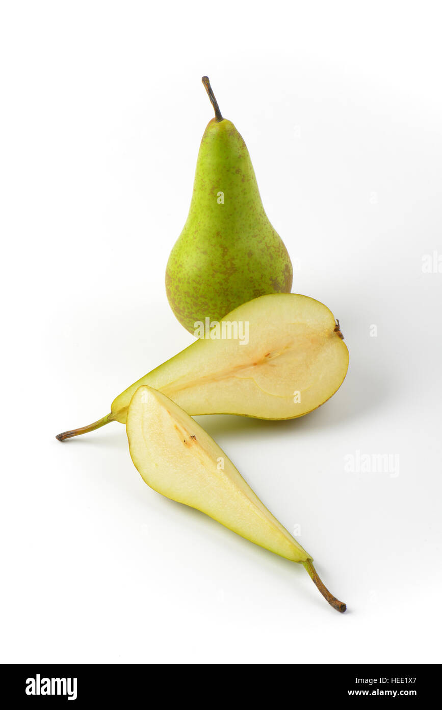 one whole pear, one half a pear and slice Stock Photo - Alamy